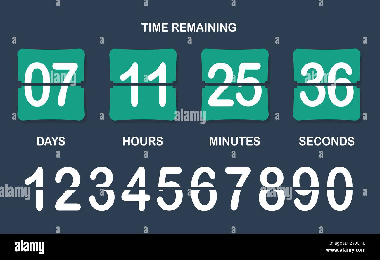 Countdown. Time remained, days, hours, minutes, seconds, numbers, flip ...