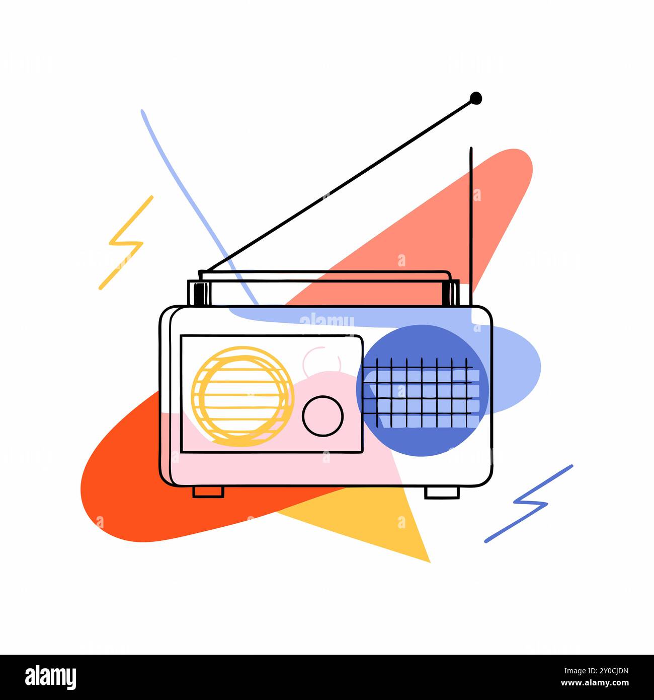 A vibrant vector illustration of a retro radio with dynamic, abstract ...