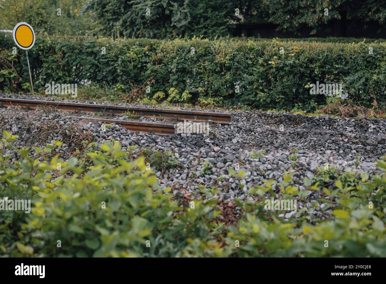 Renovating a railroad track. Workers removed tracks, sleepers and first ...