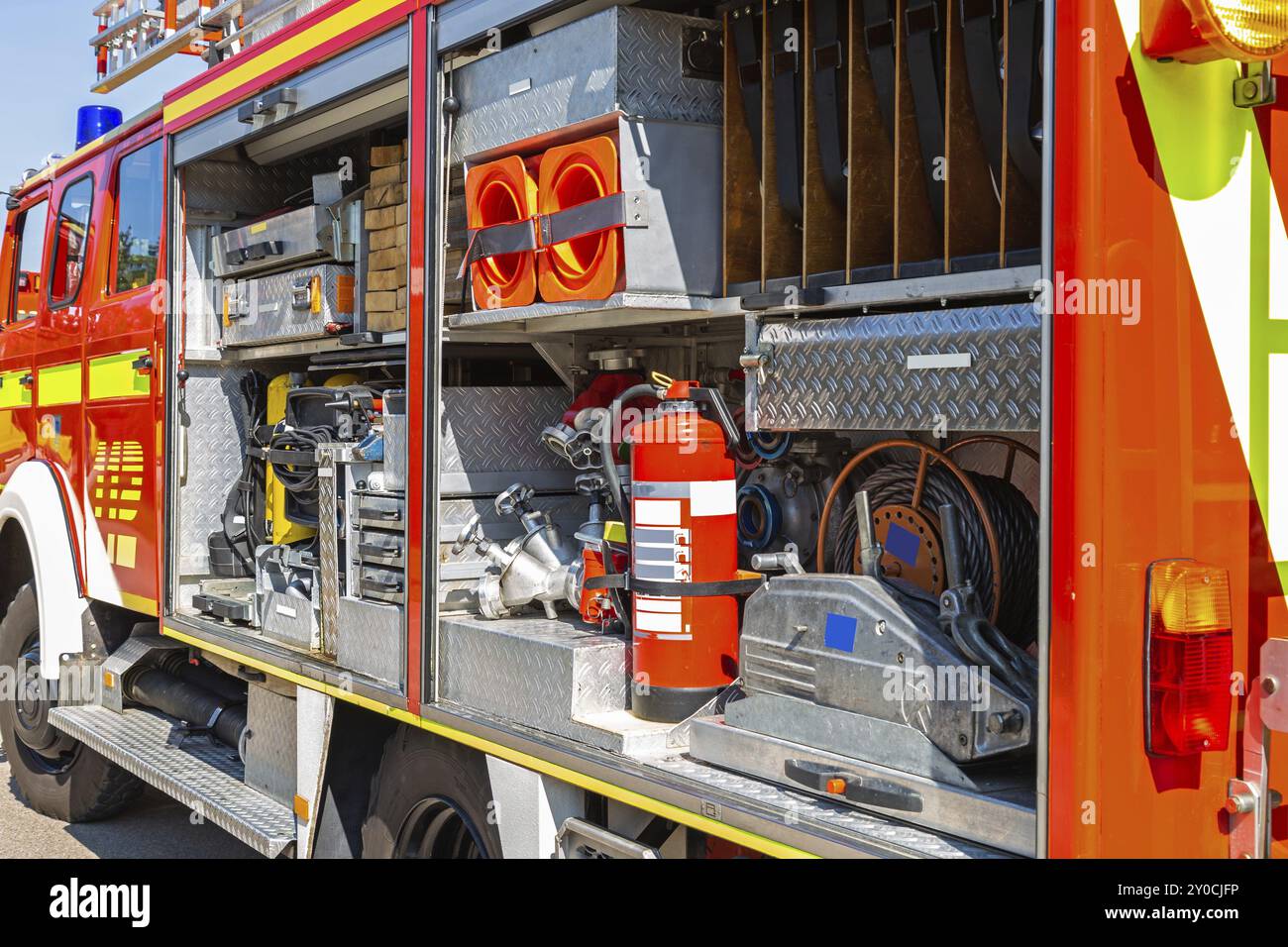 Interior view of a fire engine Stock Photo - Alamy