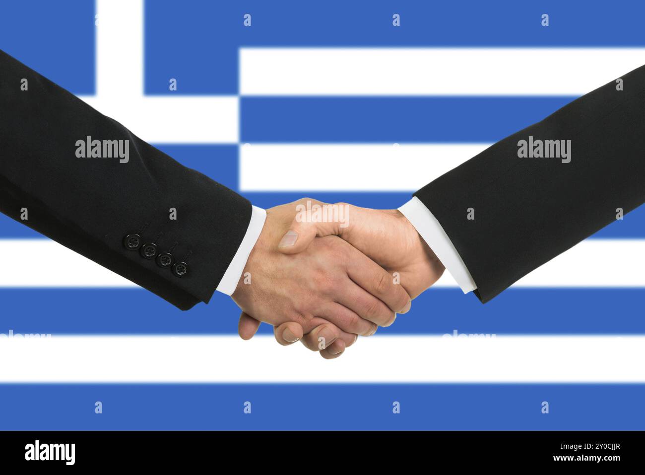 The Greek flag and business handshake Stock Photo - Alamy