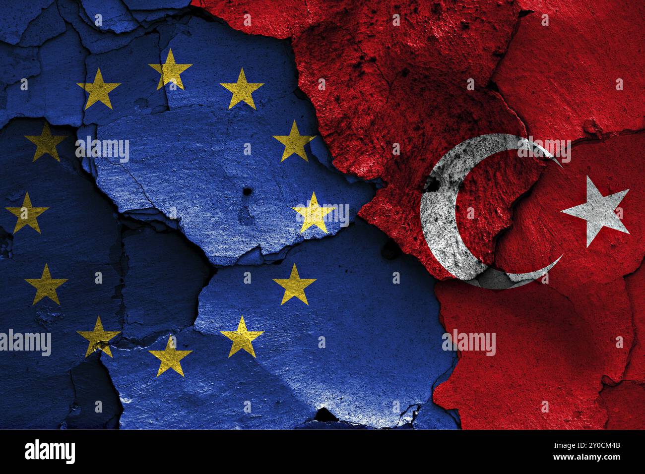 Flags of EU and Turkey painted on cracked wall Stock Photo - Alamy