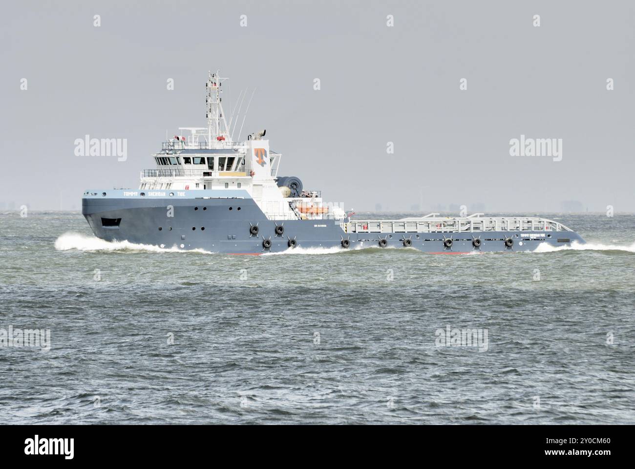 Offshore supply vessel newbuilding Tommy Sheridan Tide leaving Cuxhaven ...