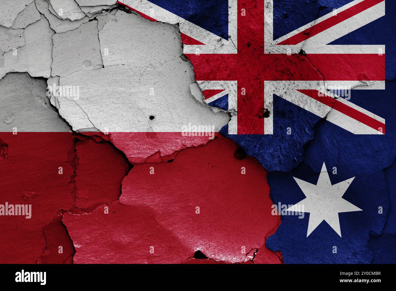 Flags of Poland and Australia painted on cracked wall Stock Photo - Alamy