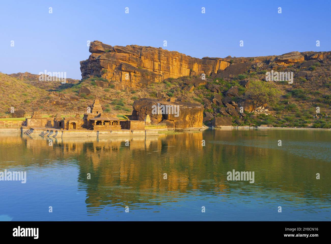 The man made reservoir at the front of the Bhutanatha group of temples ...