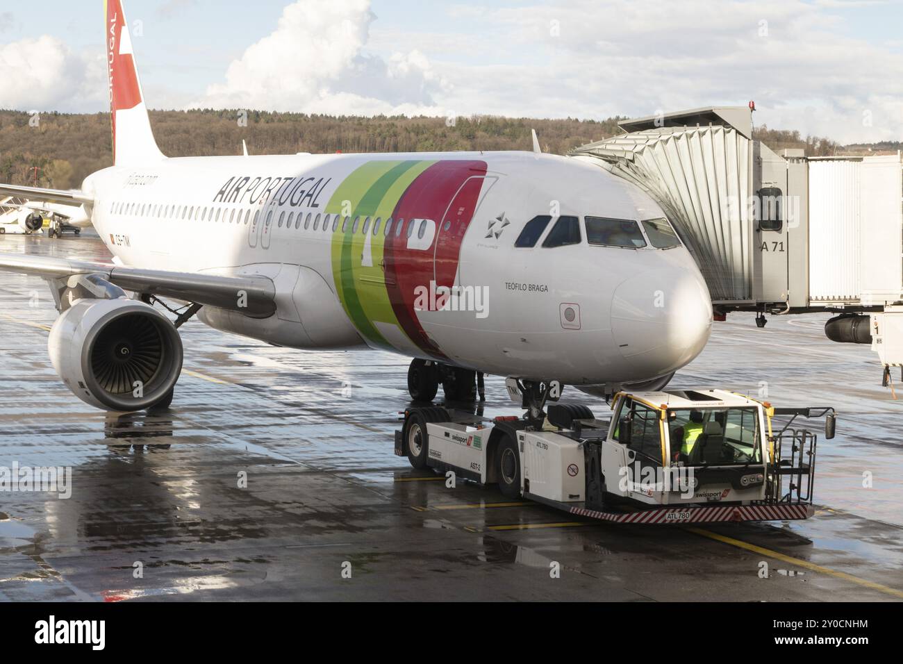 Flight, passenger aircraft Teofilo Braga of the type Airbus A320 of the ...