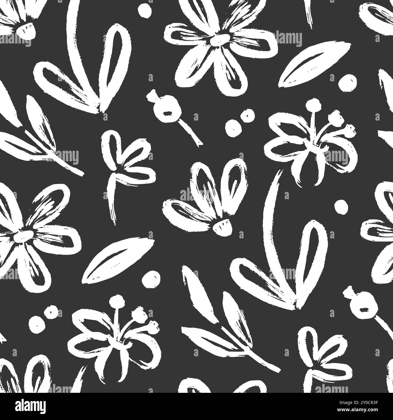 Flower brush seamless pattern. Floral abstract hand drawn brush paint ...