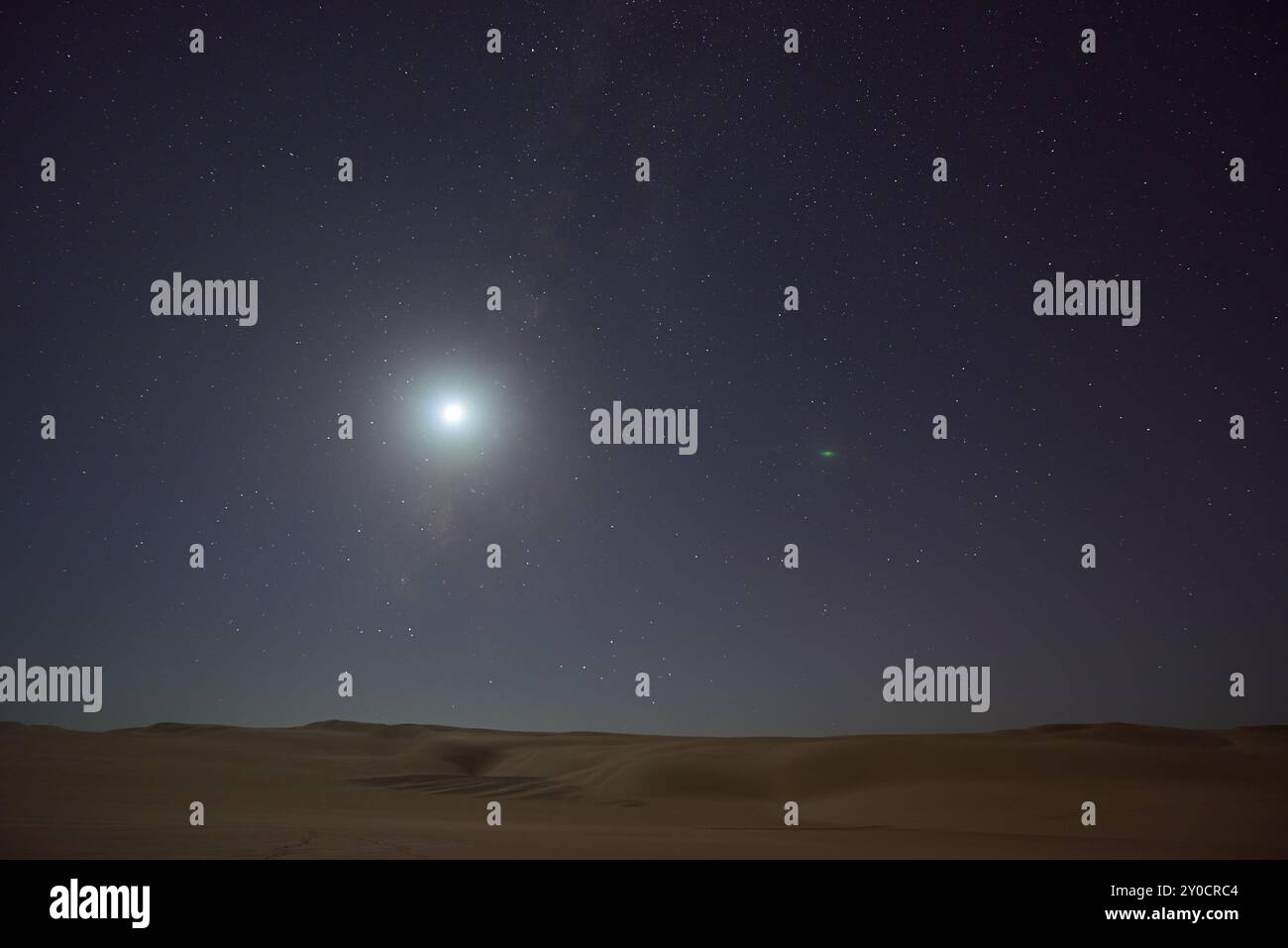 Desert landscape at night with clear starry sky, bright moon and quiet ...