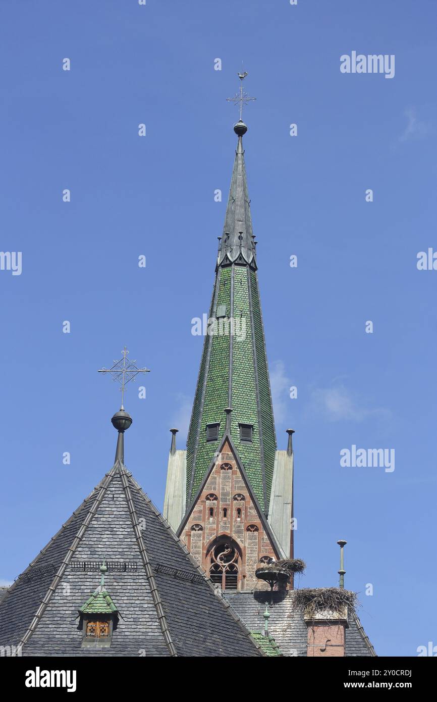 Spire of the neo-Gothic parish church of St Mauritius, Hausach ...