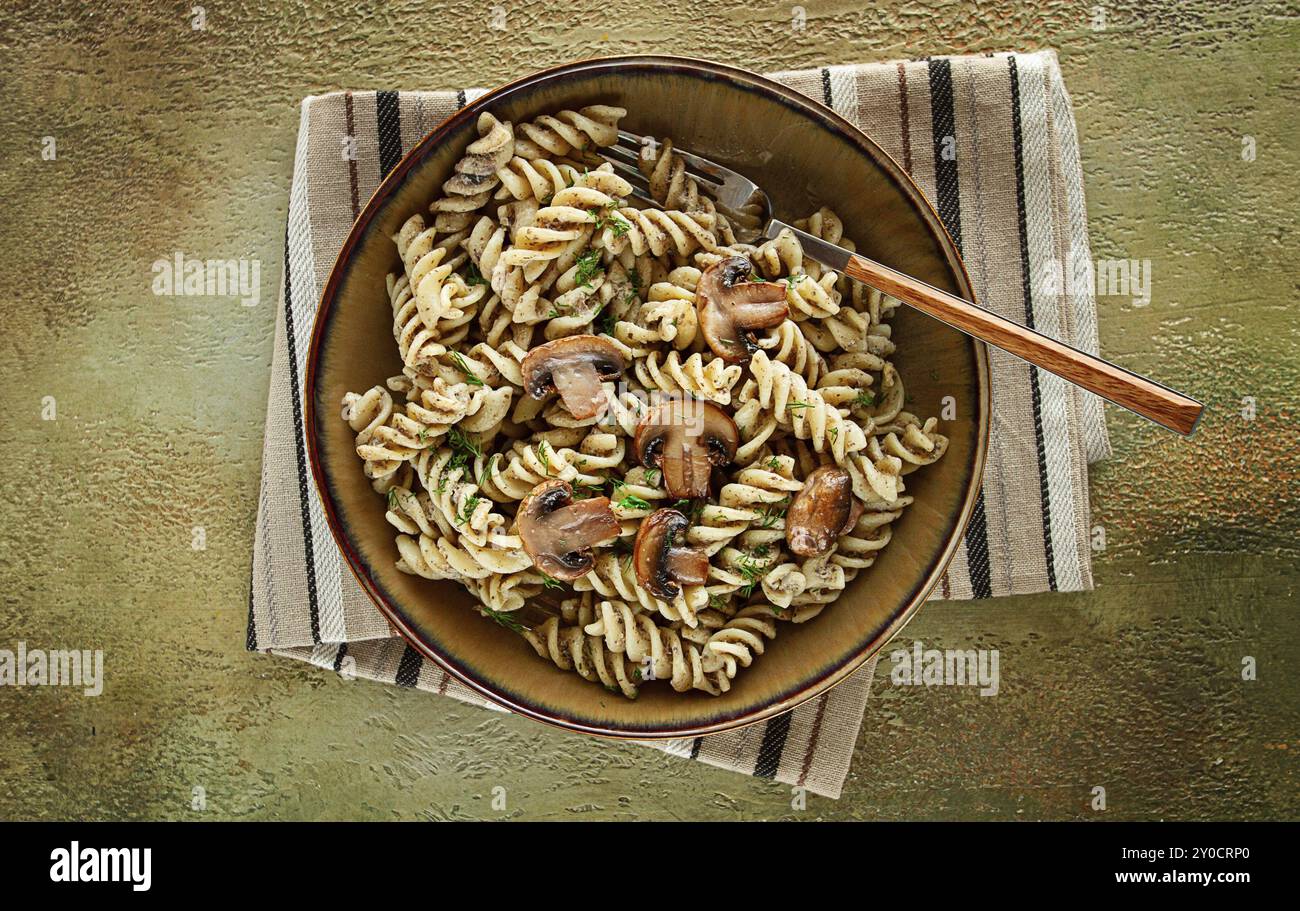 Fusilli pasta, in creamy mushroom sauce, pasta with mushrooms, homemade ...