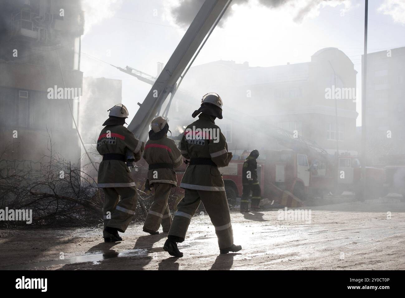 Burning fire smoke firefighter emergency service Stock Photo - Alamy
