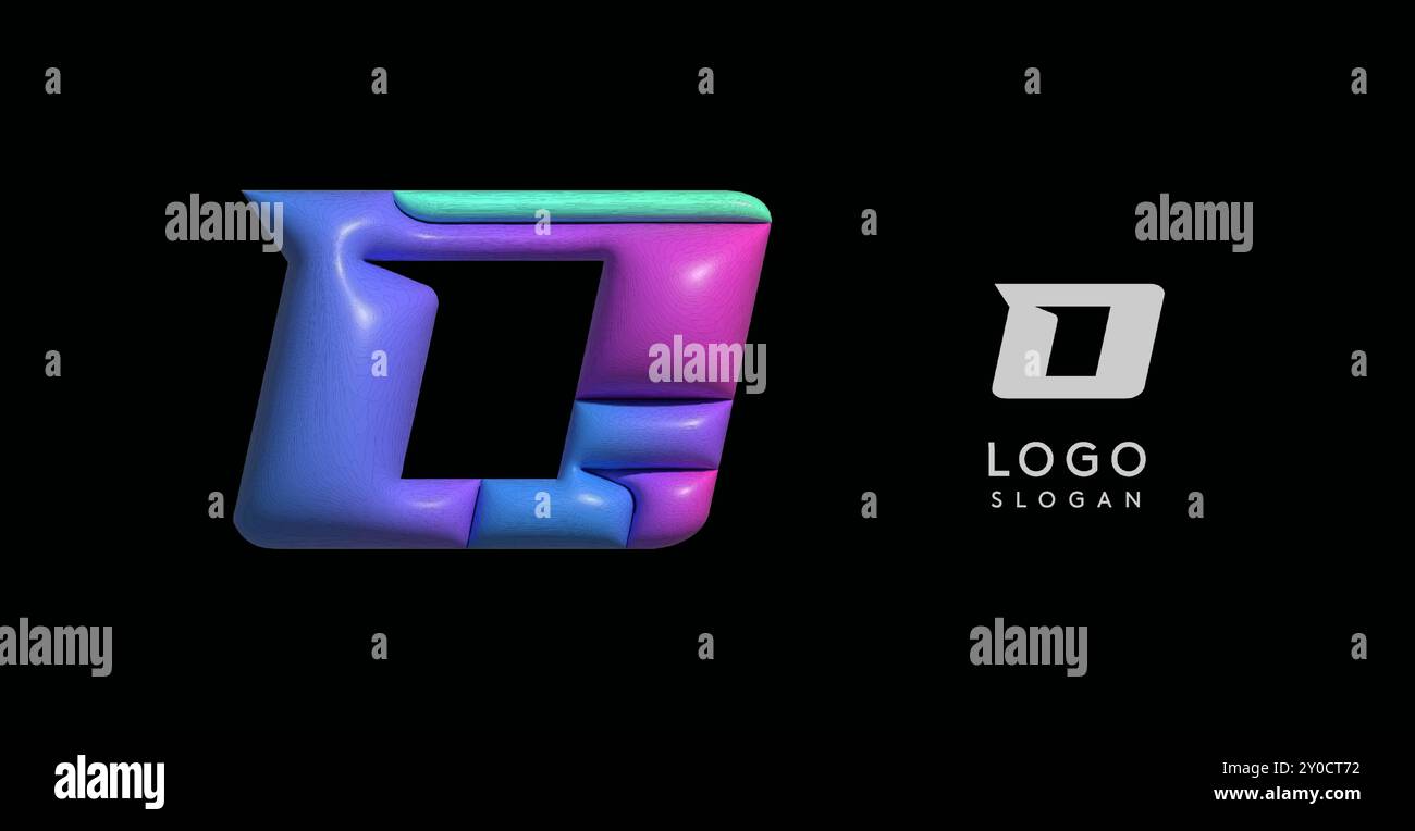 Sporty 3D bubble letter D, puzzle-like volume effect, vibrant Memphis ...