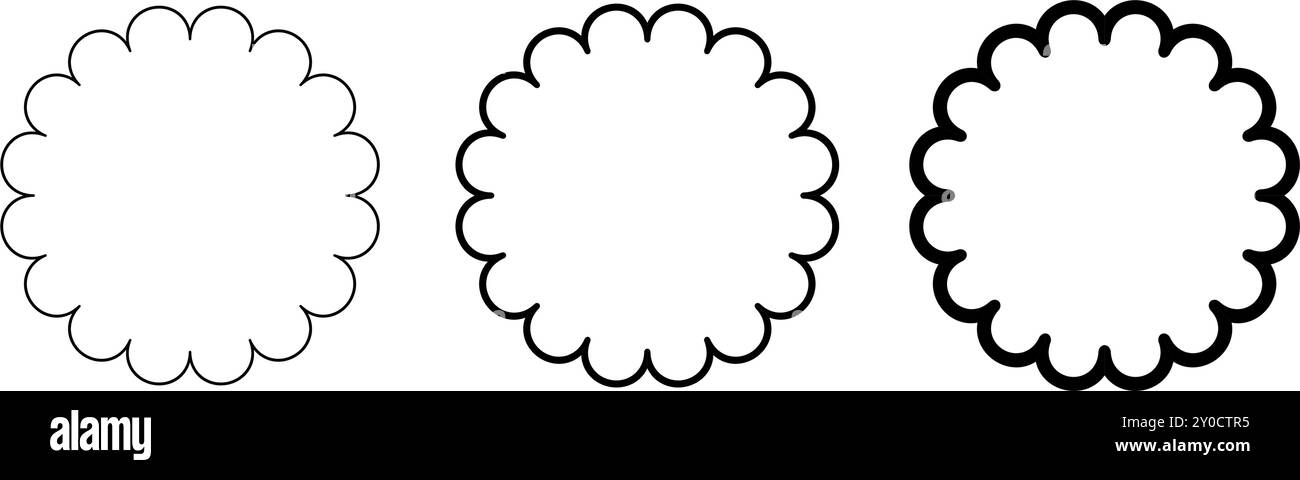 Circle scalloped frame. Scalloped edge round shape border. Simple label ...
