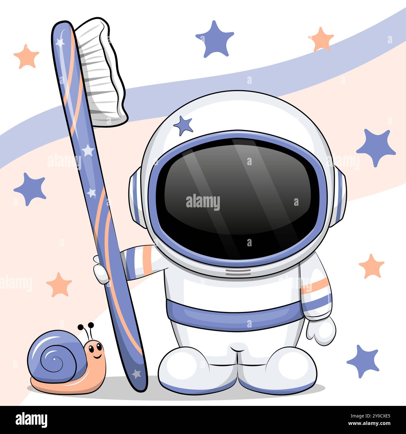A cute cartoon astronaut with a big toothbrush. Vector illustration of ...