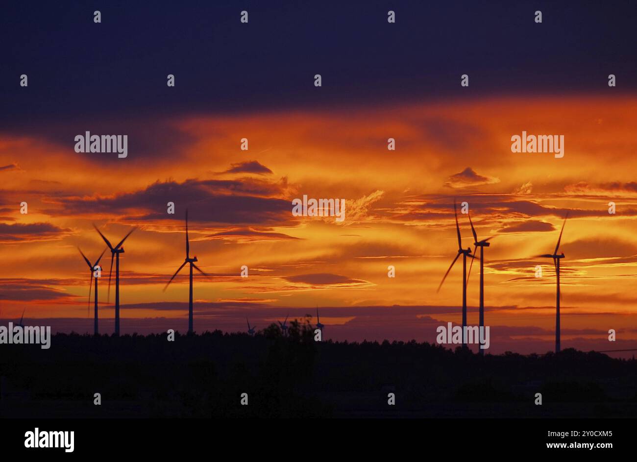 Wind turbine sunset, wind turbine sunset 01 Stock Photo - Alamy