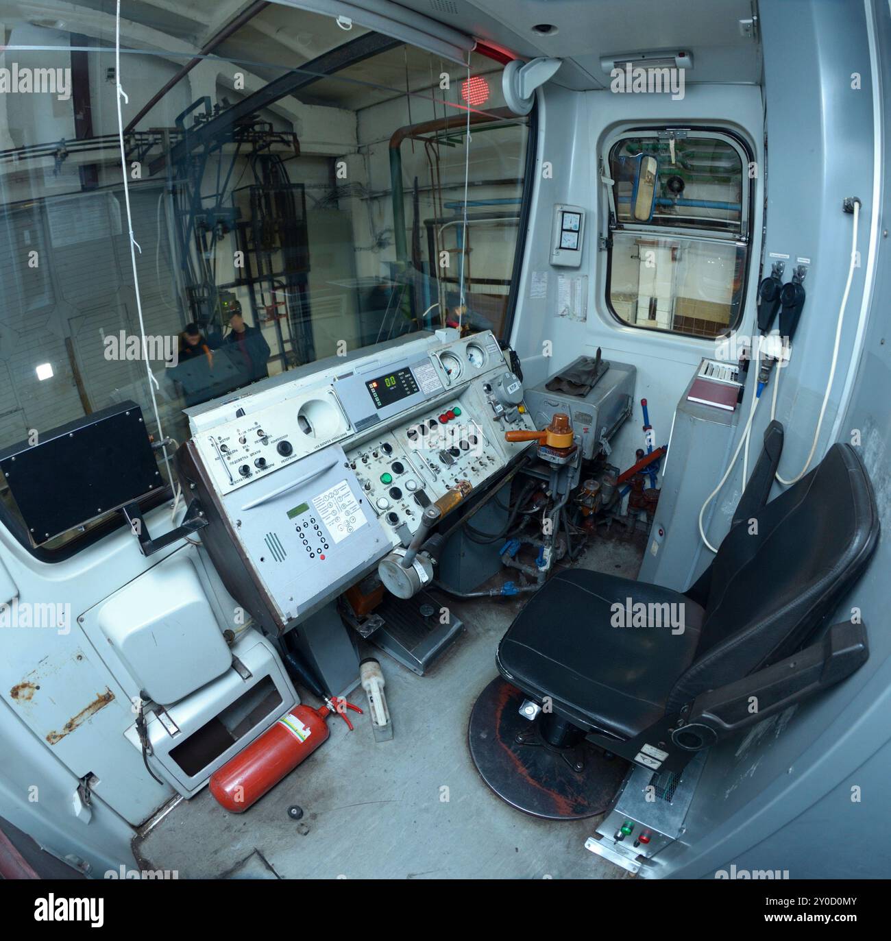 Subway train drivers cabin: seat, dashboard, speed control handle Stock ...