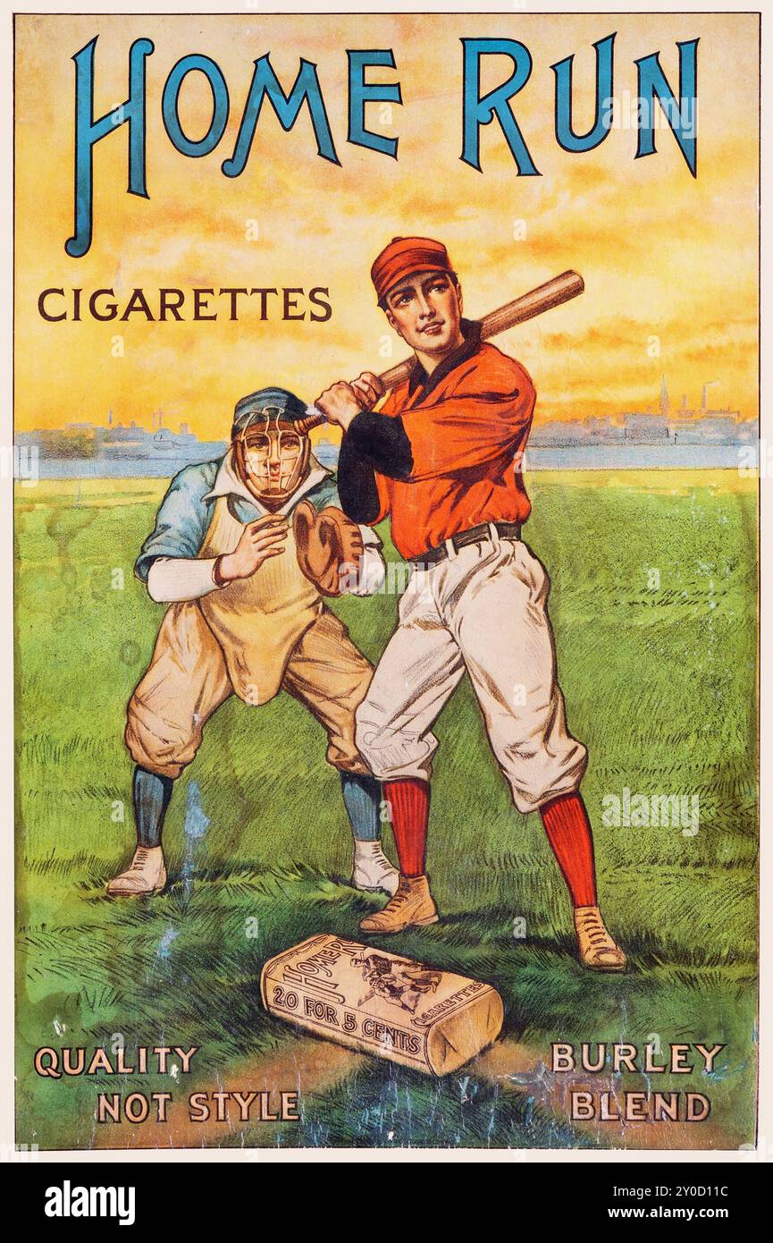 Home Run Cigarettes, Burley Blend - Advertising Poster feat Baseball ...