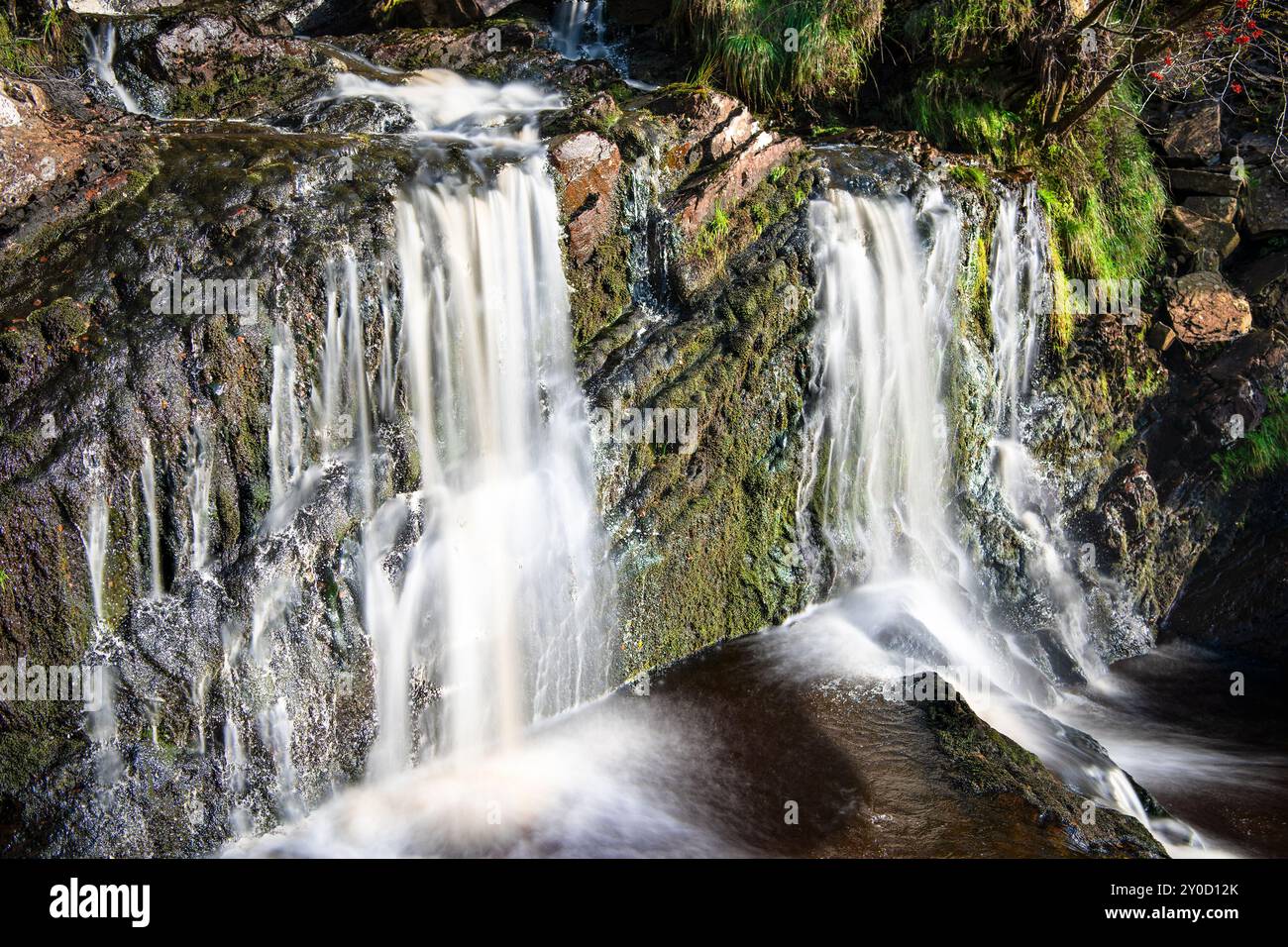 Details of Rhiwargor waterfall cascade in North Wales near Snowdonia ...