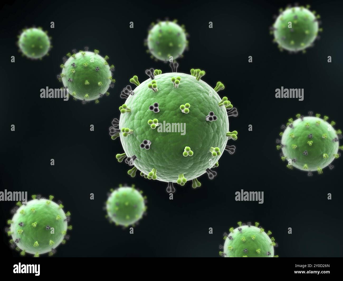 Microscopic view of the eastern equine encephalitis disease floating on ...