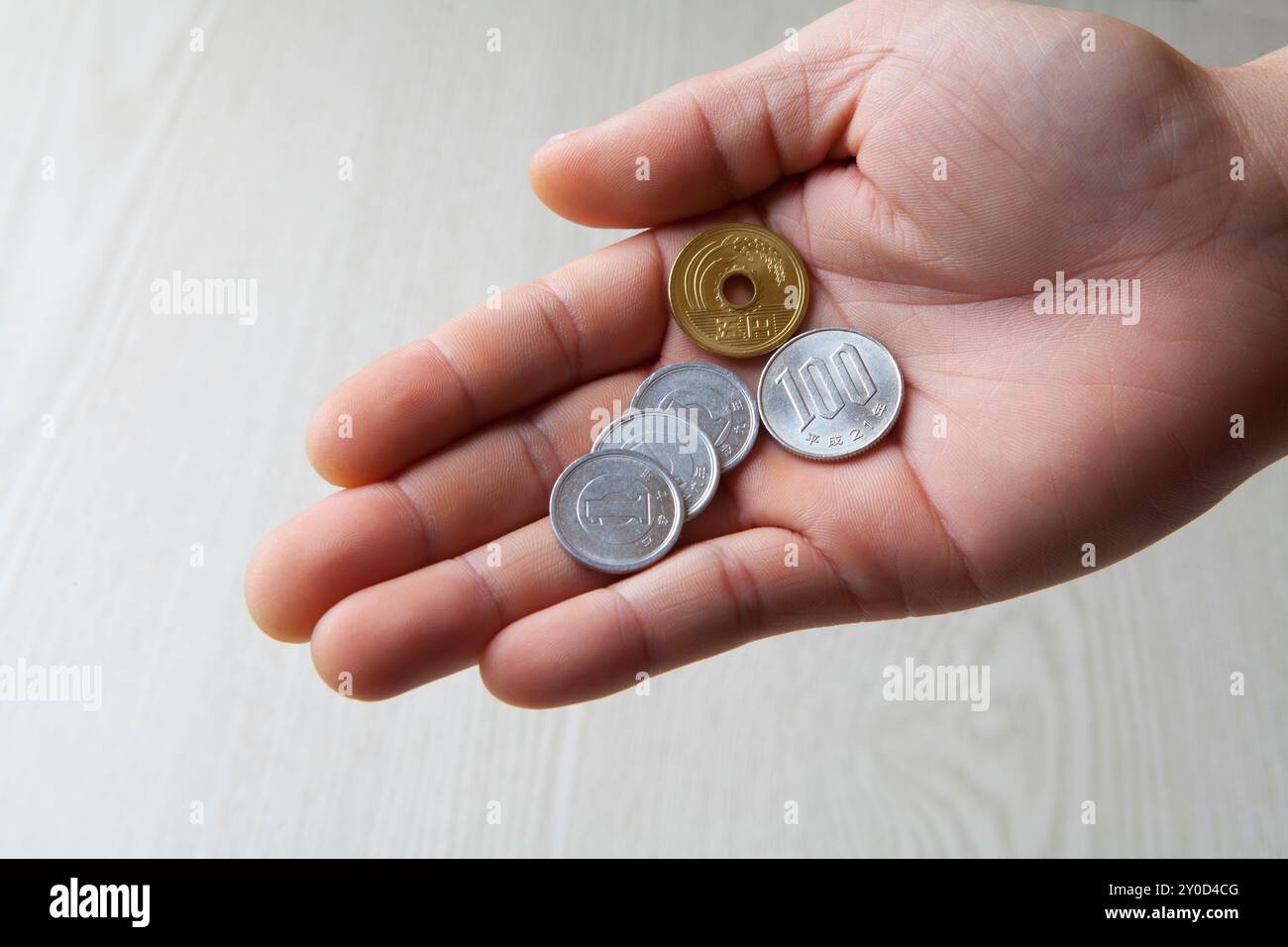 Coins on palm of hand Stock Photo - Alamy