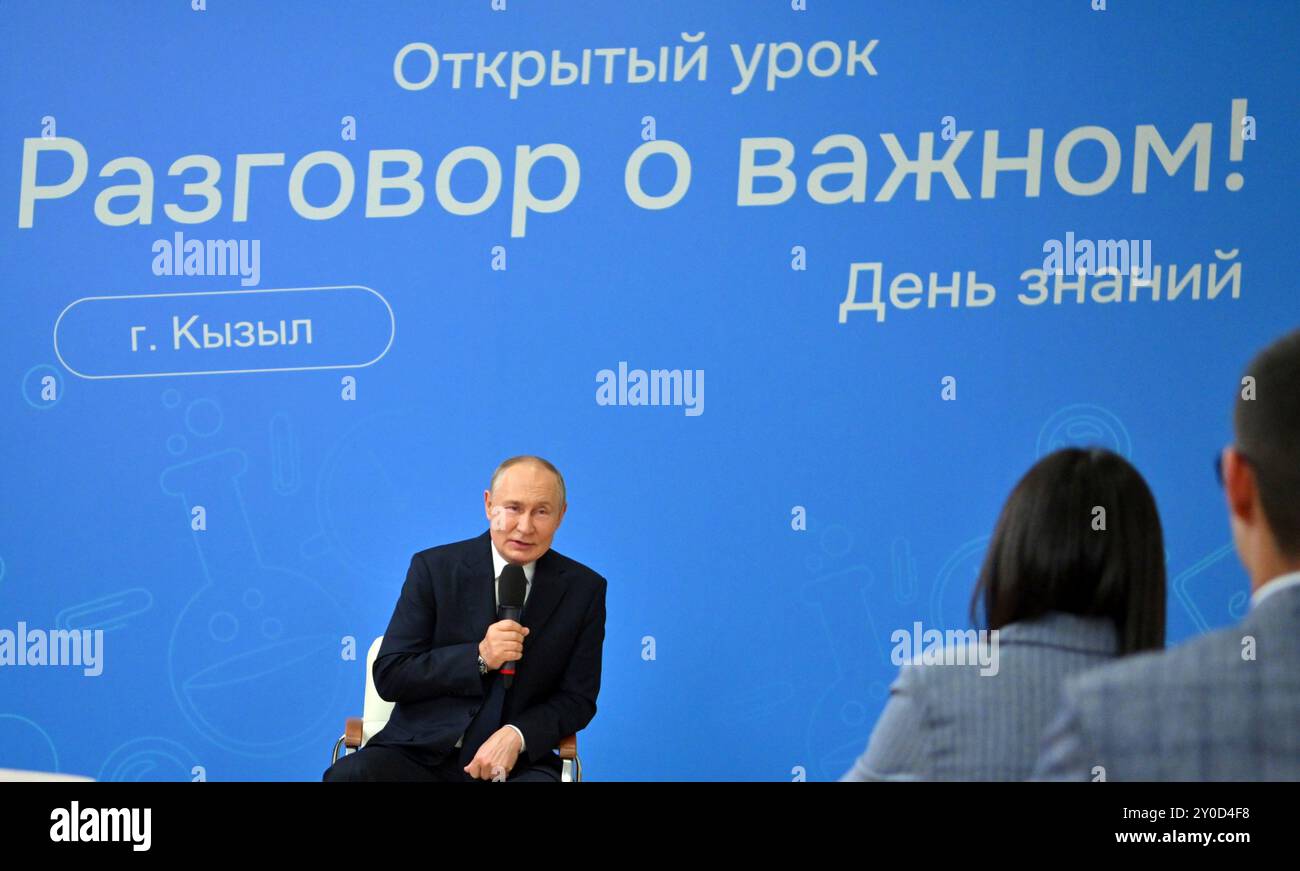 Russian President Vladimir Putin holds an open lesson on the first day ...