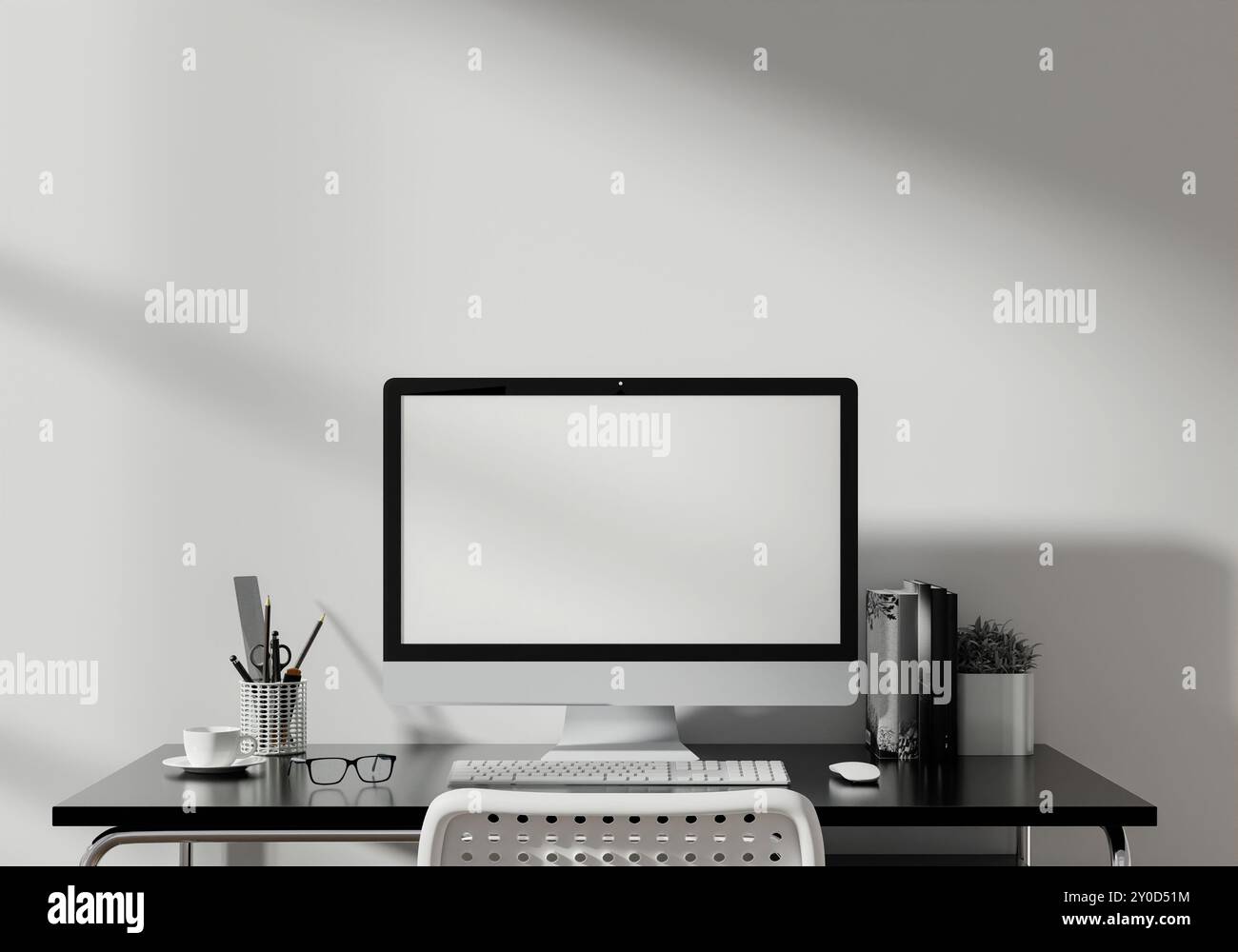 Sleek Office Desk with Computer and Accessories - Professional ...