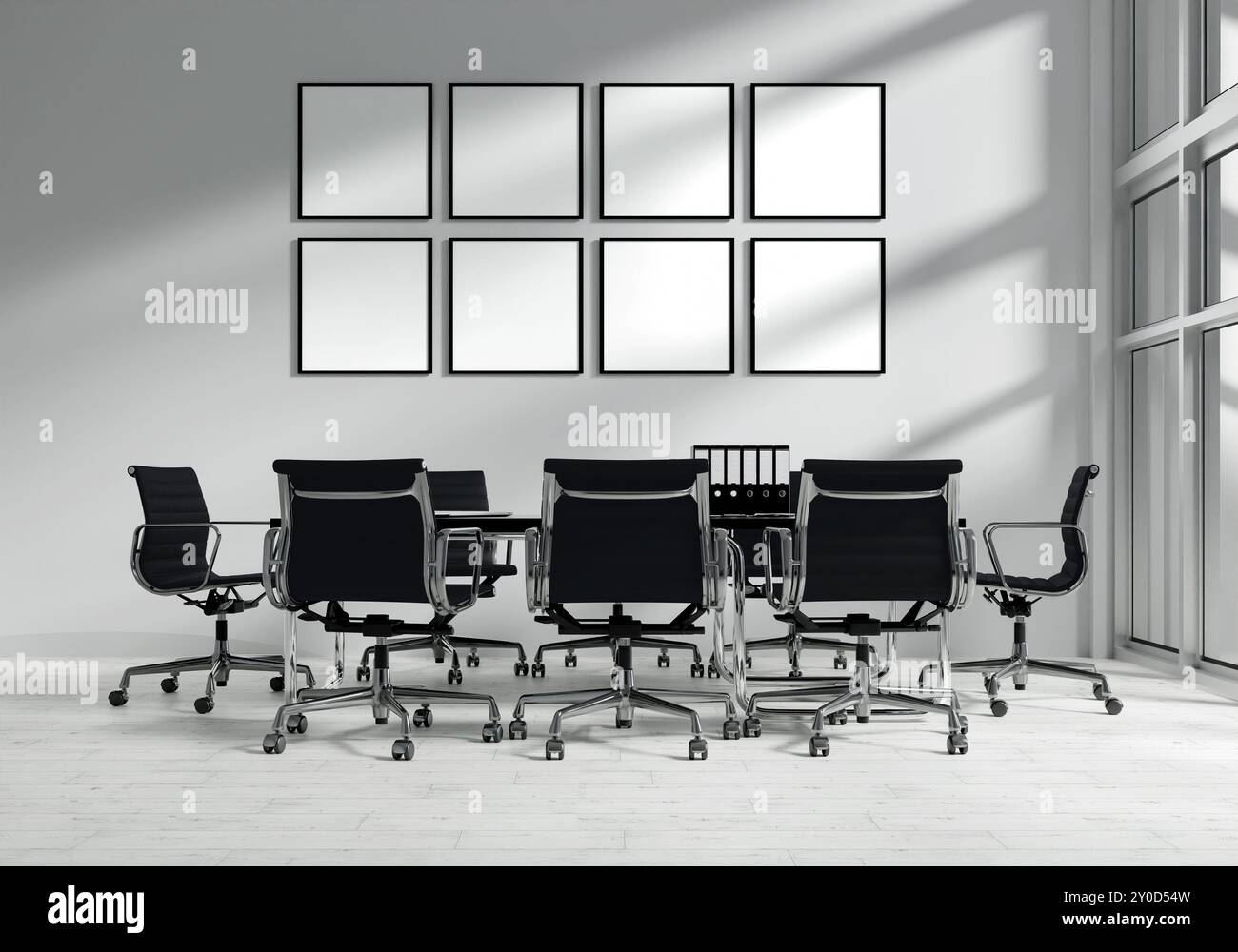 Modern Conference Room with Black Chairs and Blank Frames - Office ...