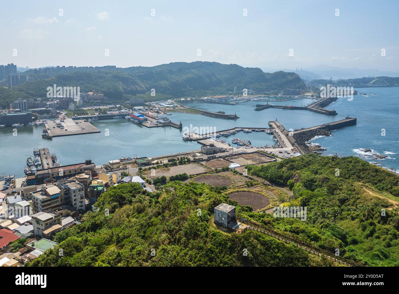 Aerial view of Badouzi fishery harbor located at keelung city in taiwan ...