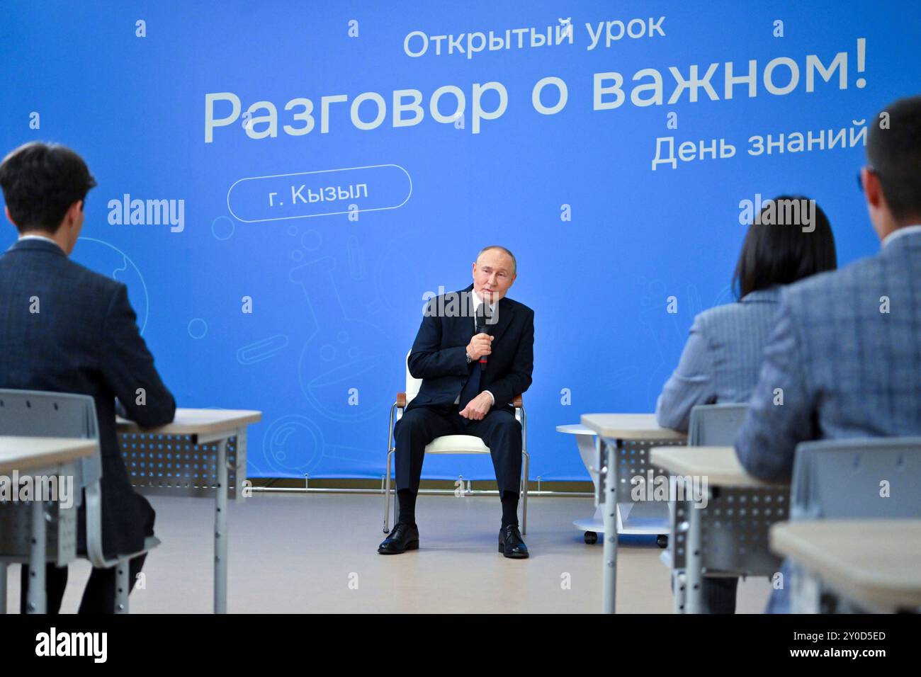 Russian President Vladimir Putin holds an open lesson on the first day ...