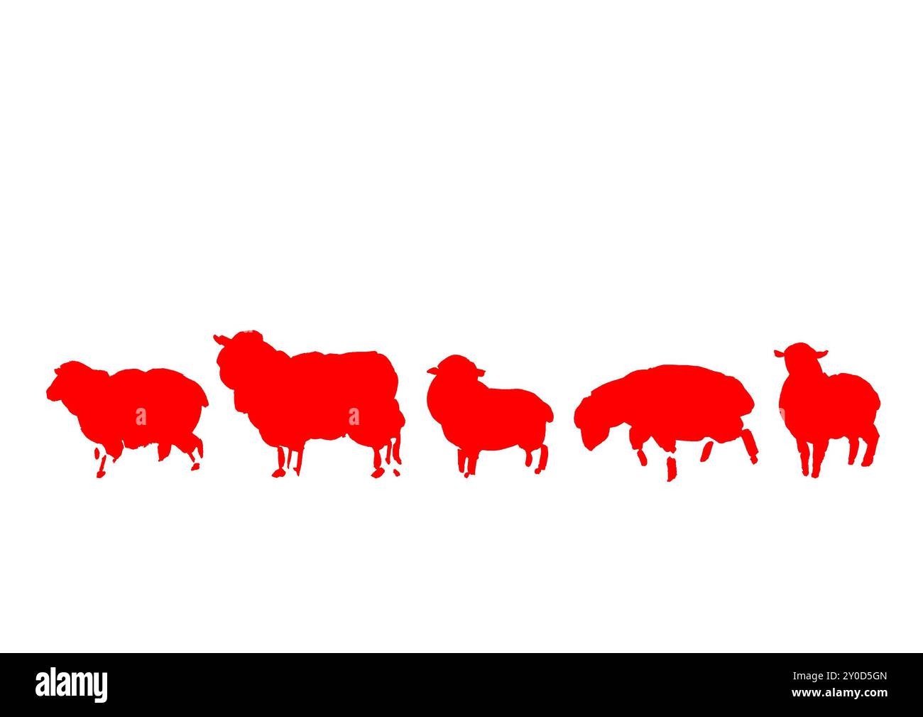 Five plain red sheep Stock Photo - Alamy