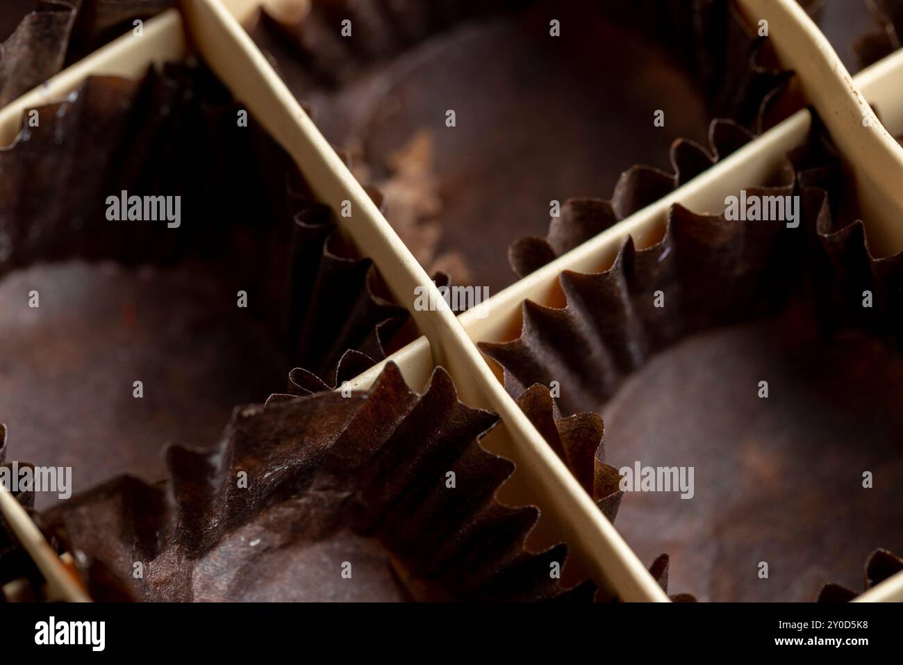 Empty box packaging for chocolates, used paper gift box from sweets and ...