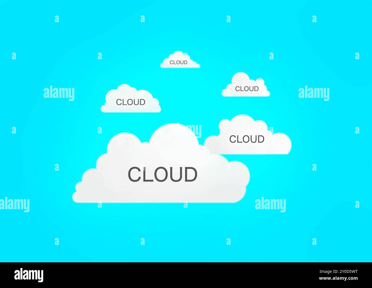 4 clouds with the word CLOUD written on them against blue background ...