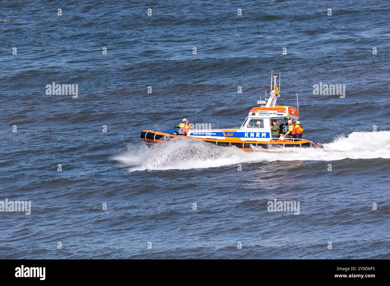 A Dutch coast guard rescue boat (Reddingsbrigade KNRM) speeds through ...