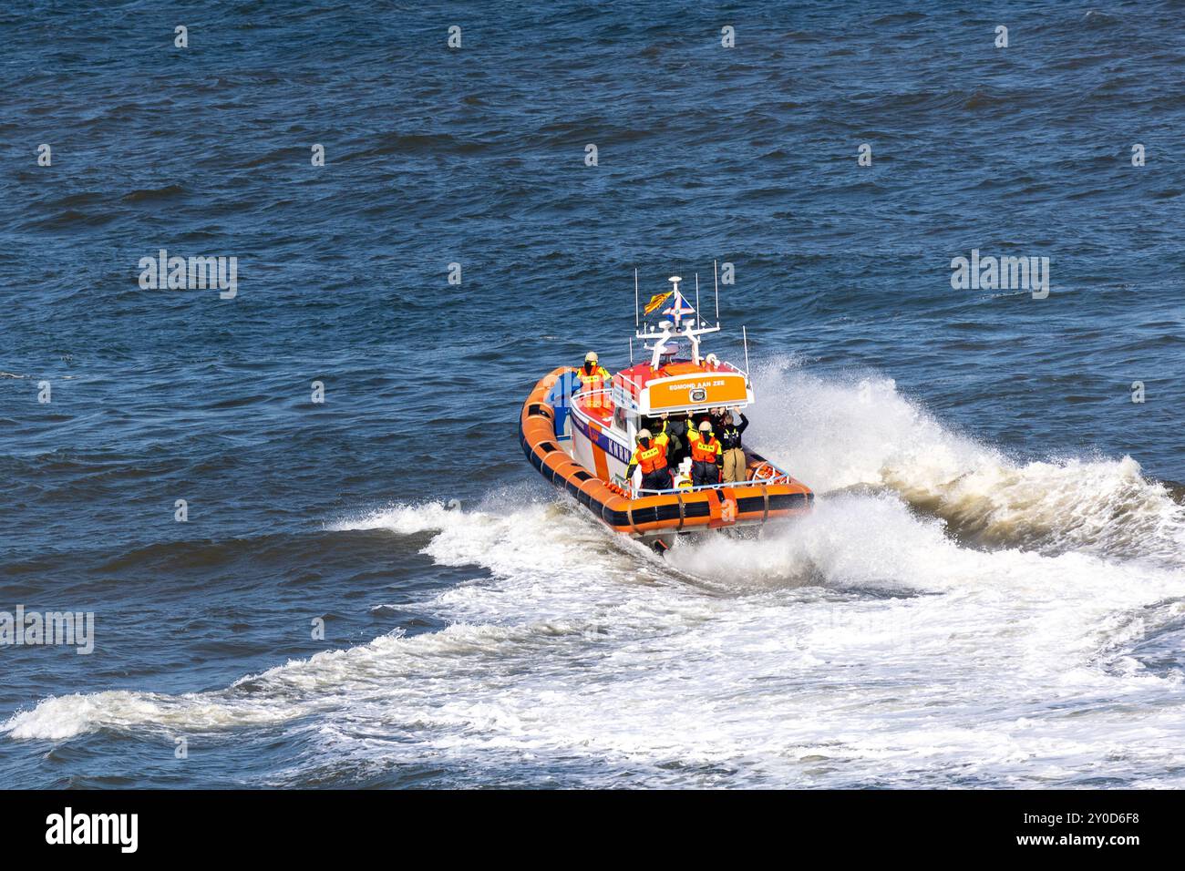 A Dutch coast guard rescue boat (Reddingsbrigade KNRM) speeds through ...