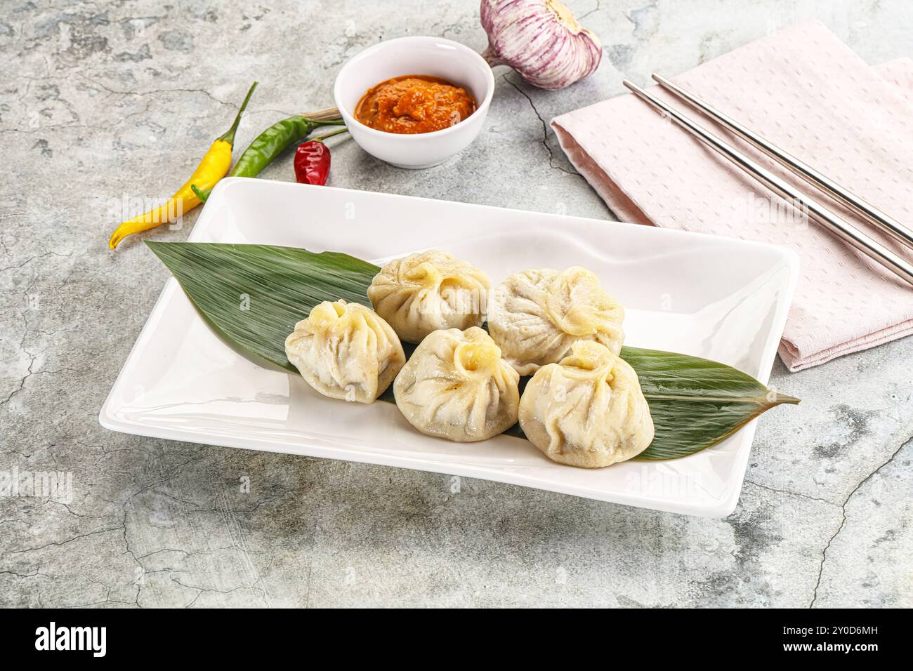 Chinese traditional steamed dumpligs momo with meat Stock Photo - Alamy