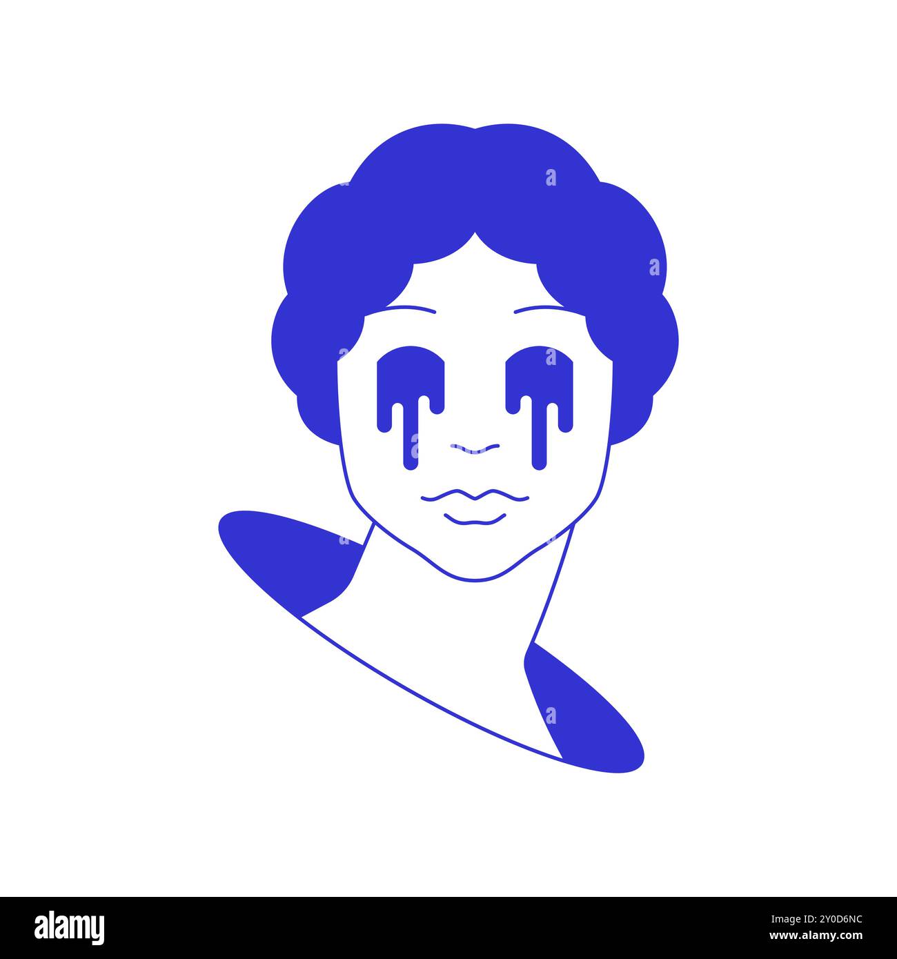 Y2k crying female goddess in hole contemporary pop art comic blue line ...