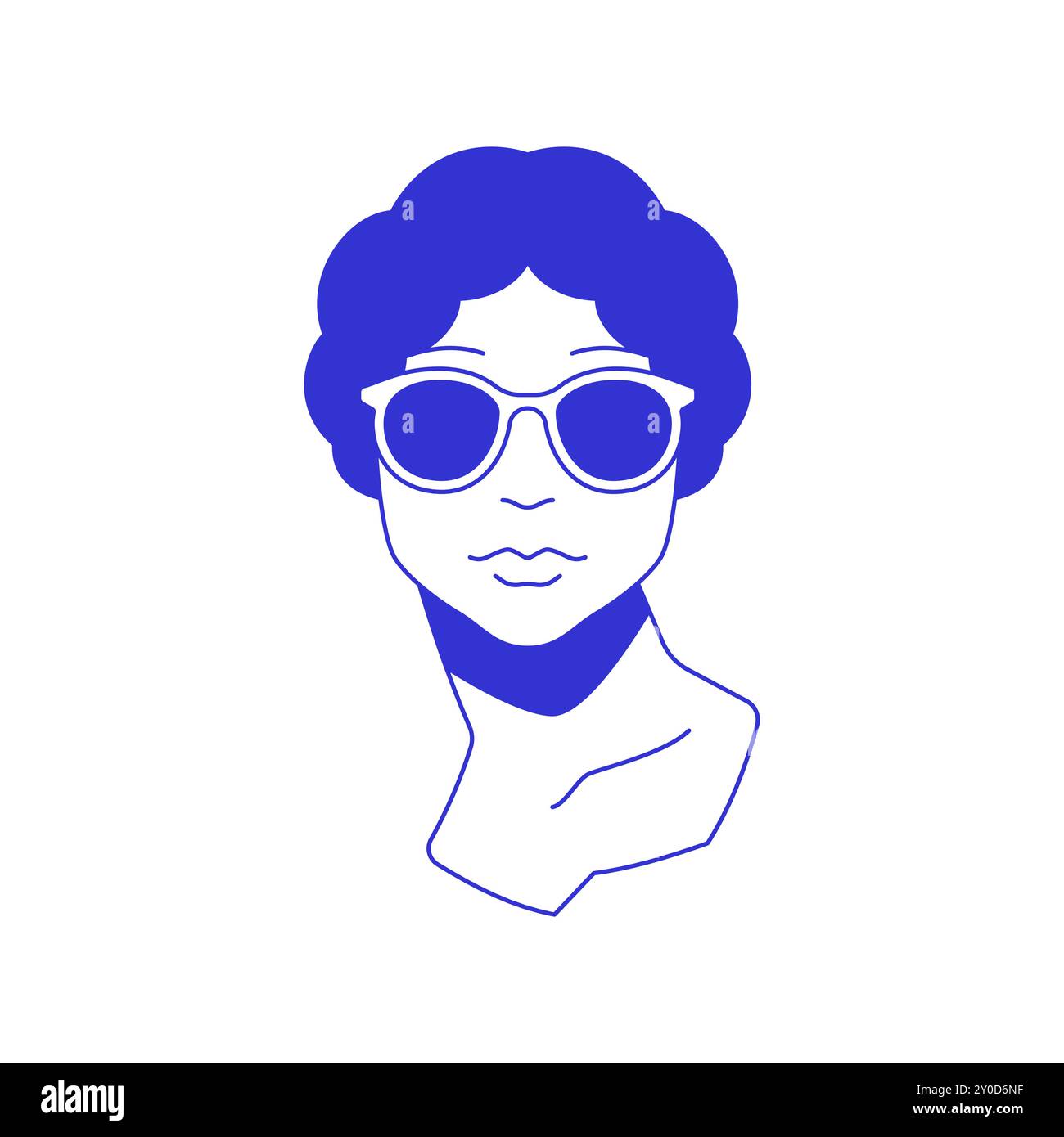 Y2k psychedelic fashion woman sculpture bust in sunglasses blue line ...