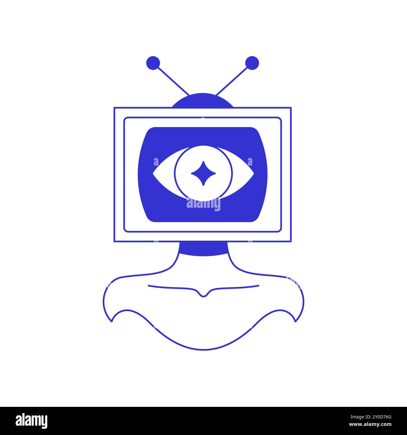 Y2k psychedelic woman bust with retro tv set head contemporary pop art ...
