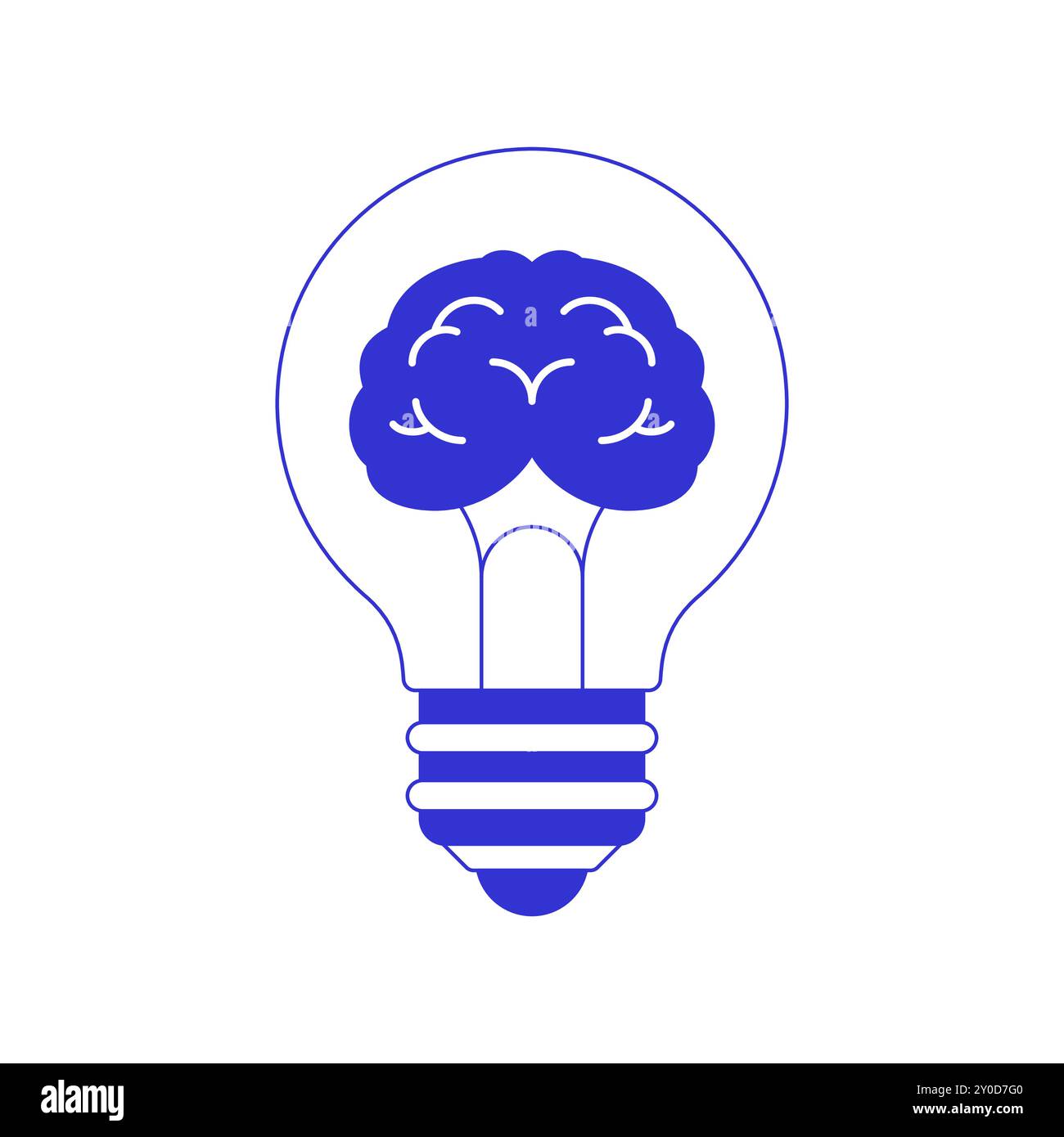 Y2k comic light bulb with brain psychedelic blue pen ink line icon ...