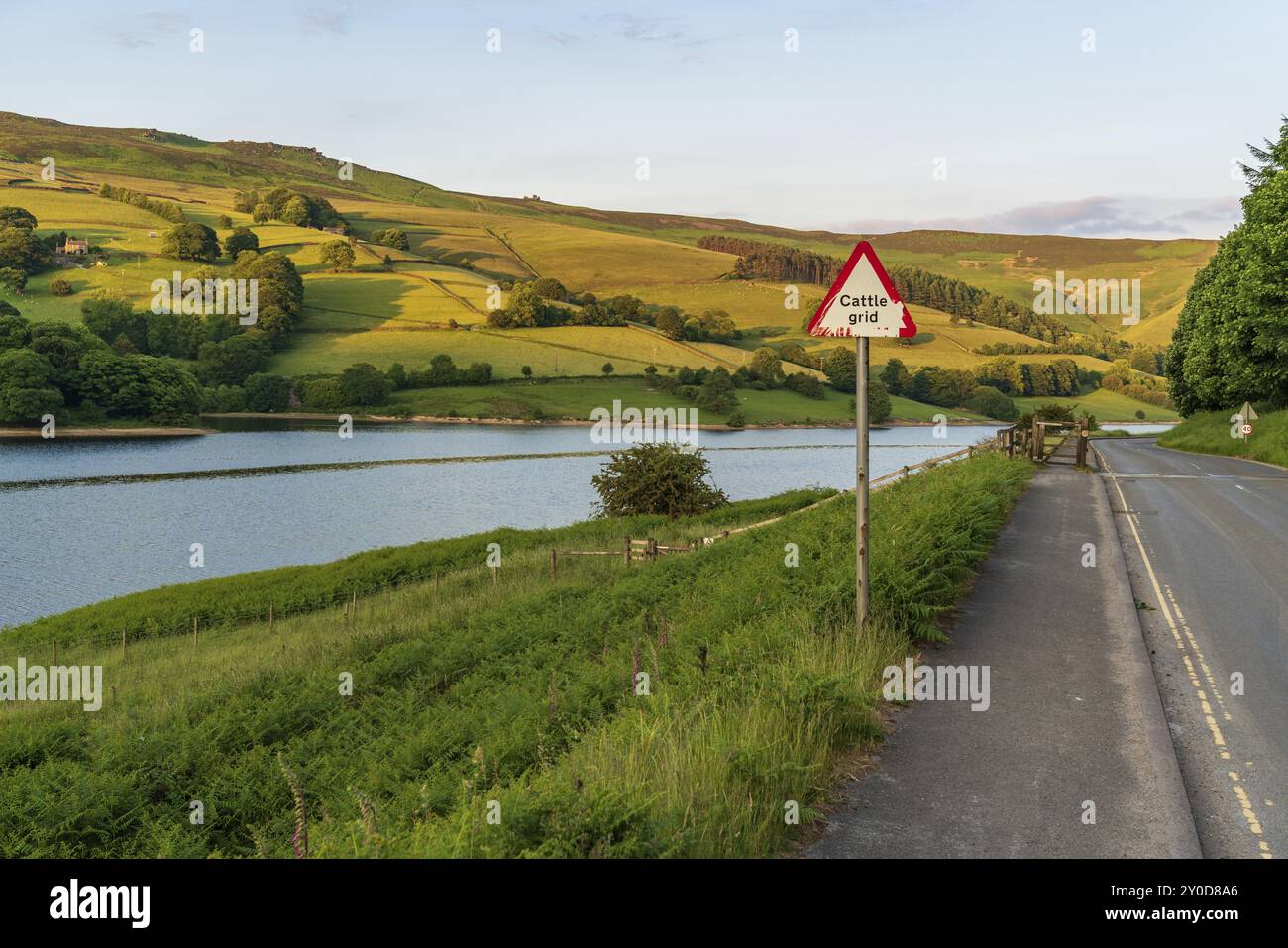 Sign: Cattle Grid, seen at the Ladybower Reservoir near Bamford in the ...