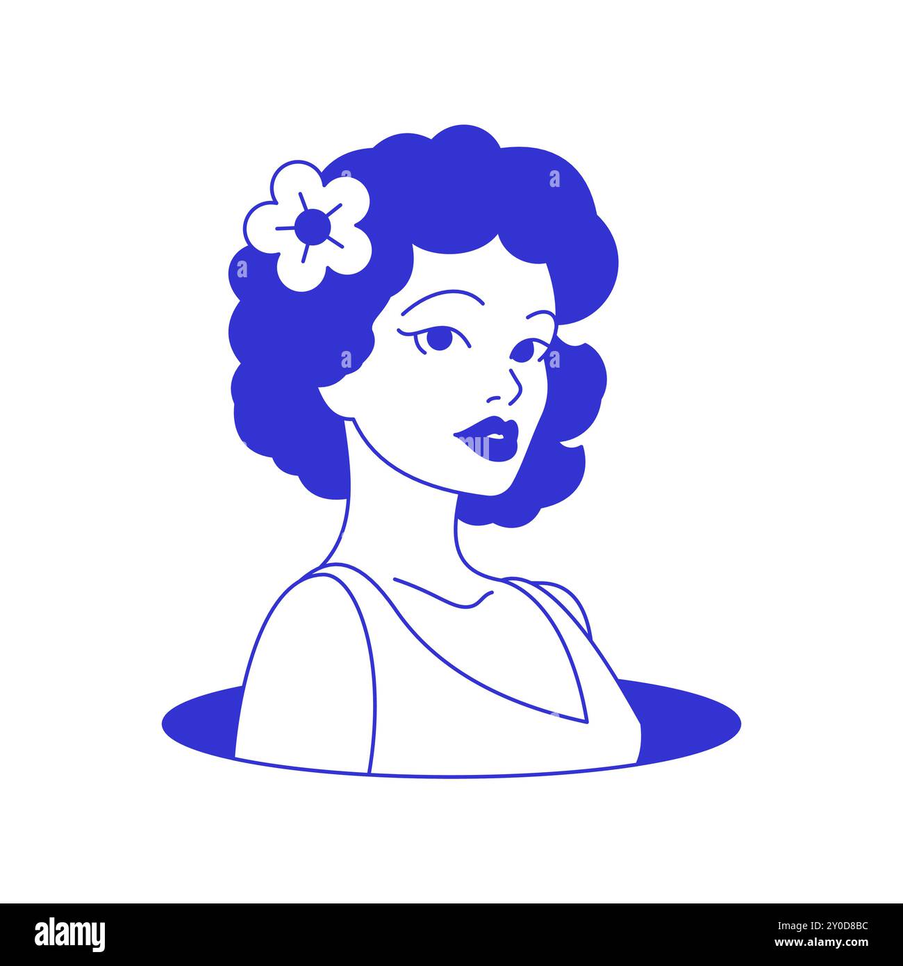 Y2k psychedelic beautiful retro woman in hole comic blue groovy line ...