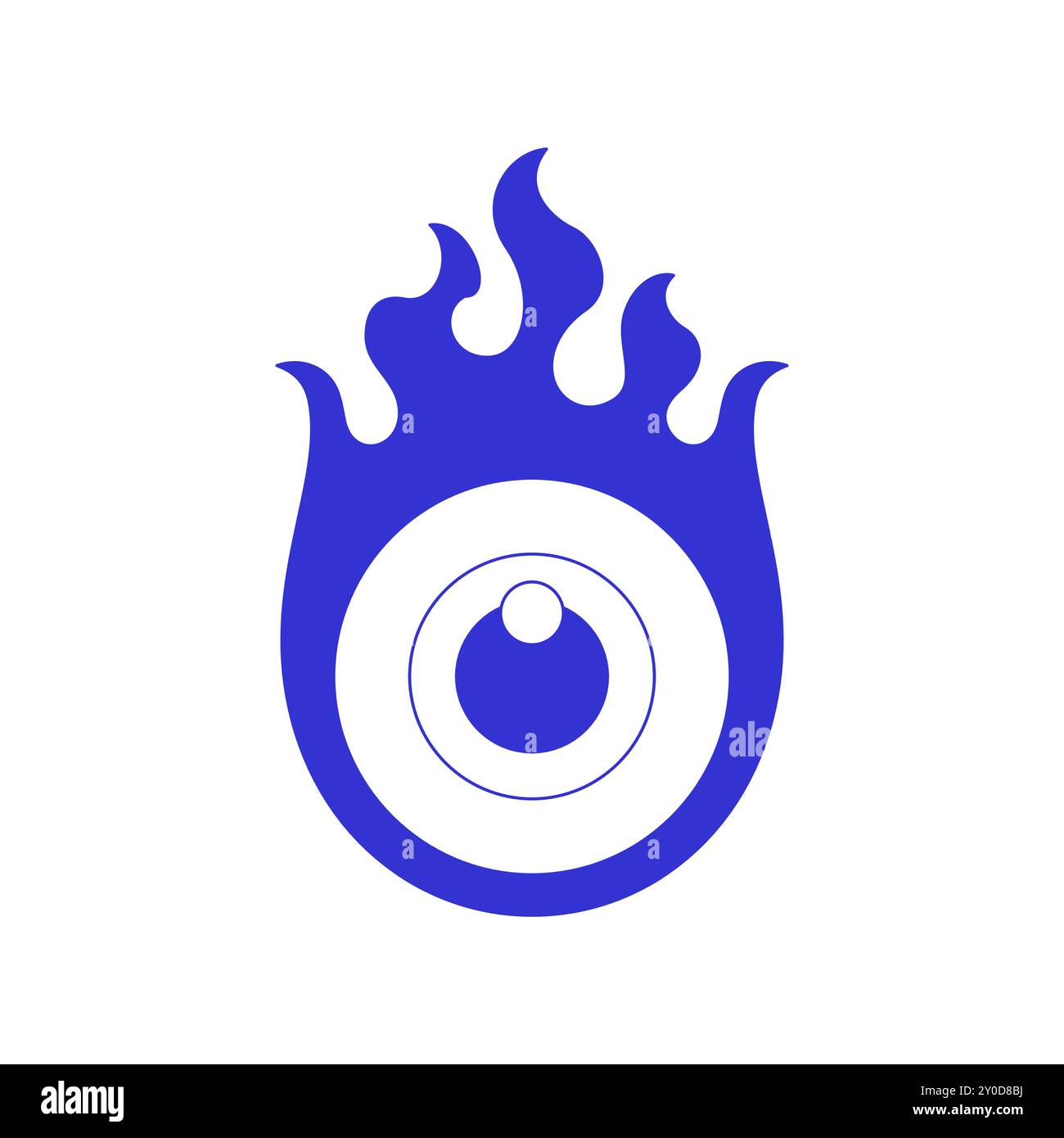 Y2k psychedelic eye with burning flame comic groovy blue line icon ...