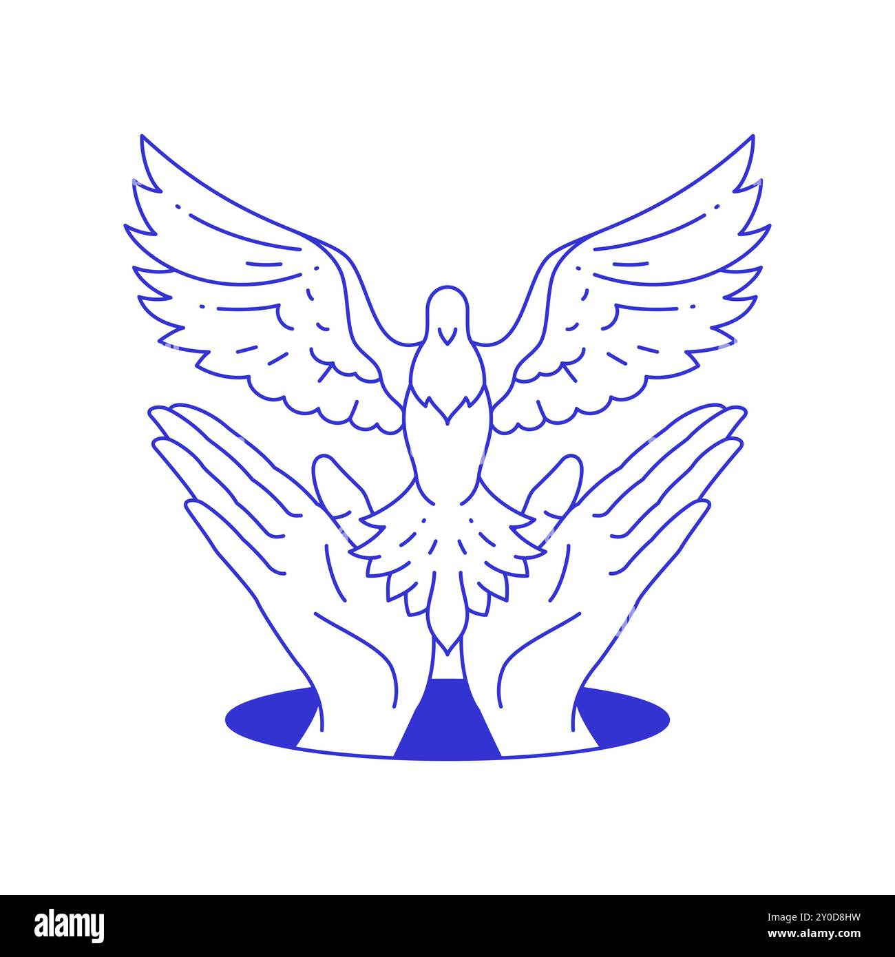 Y2k human hands holding dove pigeon from hole contemporary pop art line ...