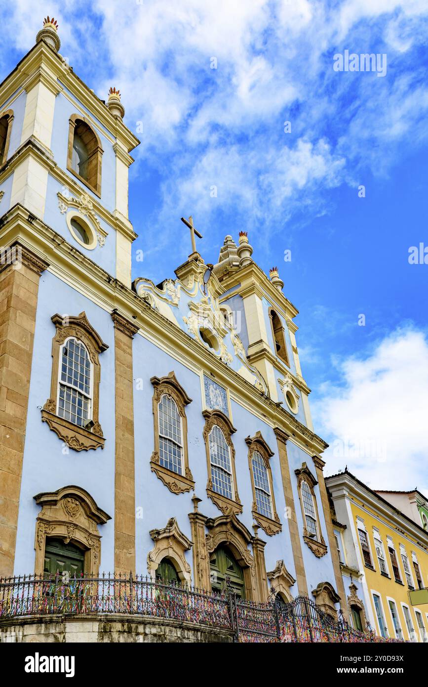Facade of old historic church in colonial architecture at Pelourinho in ...
