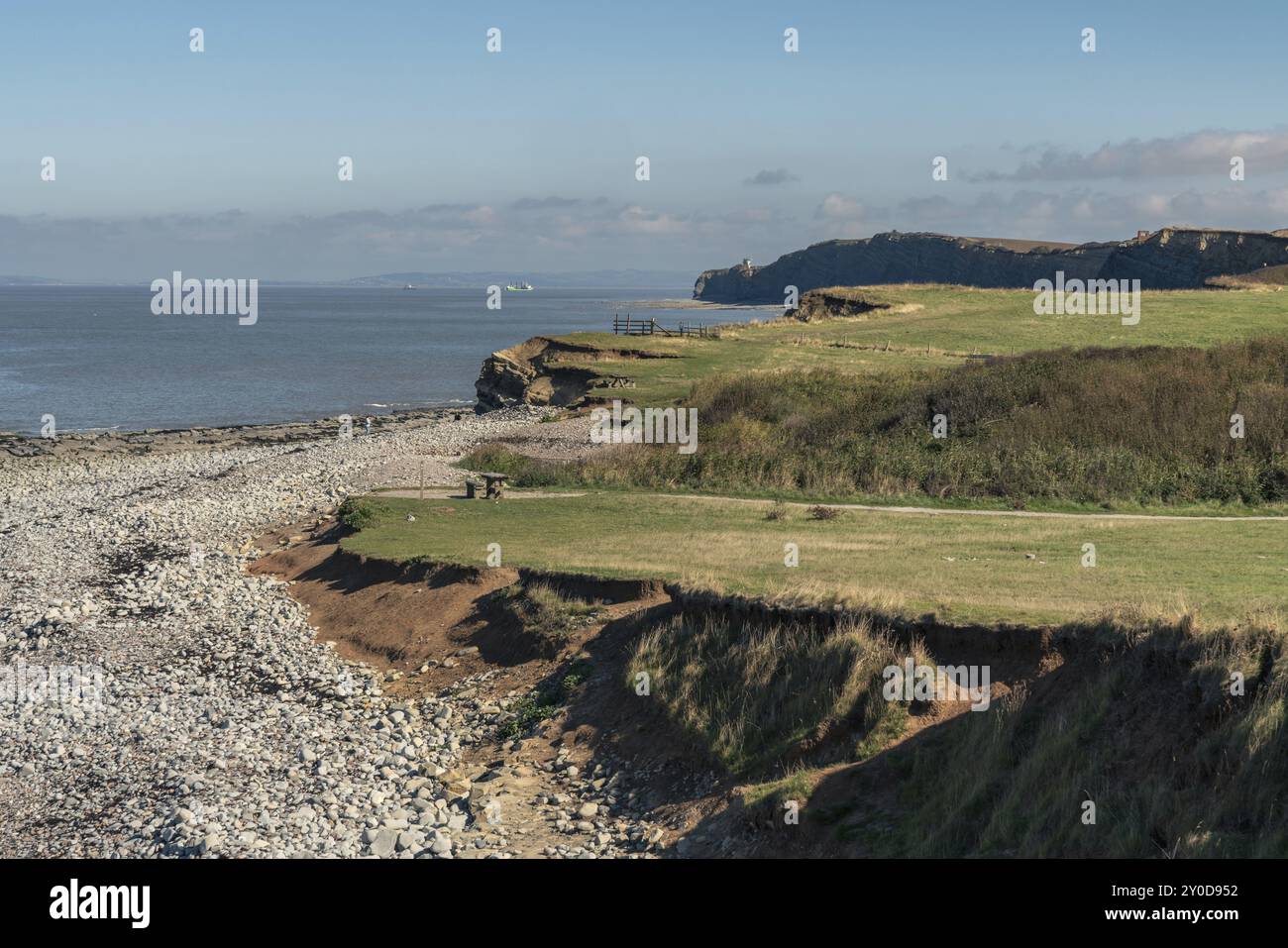 Kilve Beach in Somerset, England, UK, looking over the Bristol Channel ...
