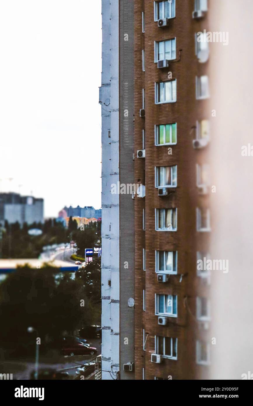 Kyiv, Ukraine. August 10, 2024 View from a window of a multi-story high ...