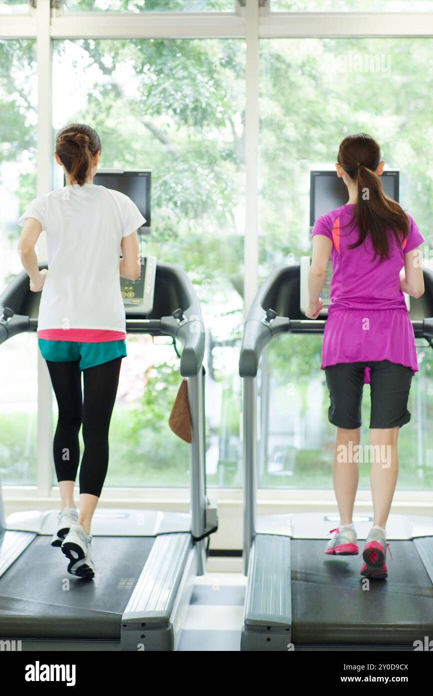 Back view of two women exercising at the gym Stock Photo - Alamy