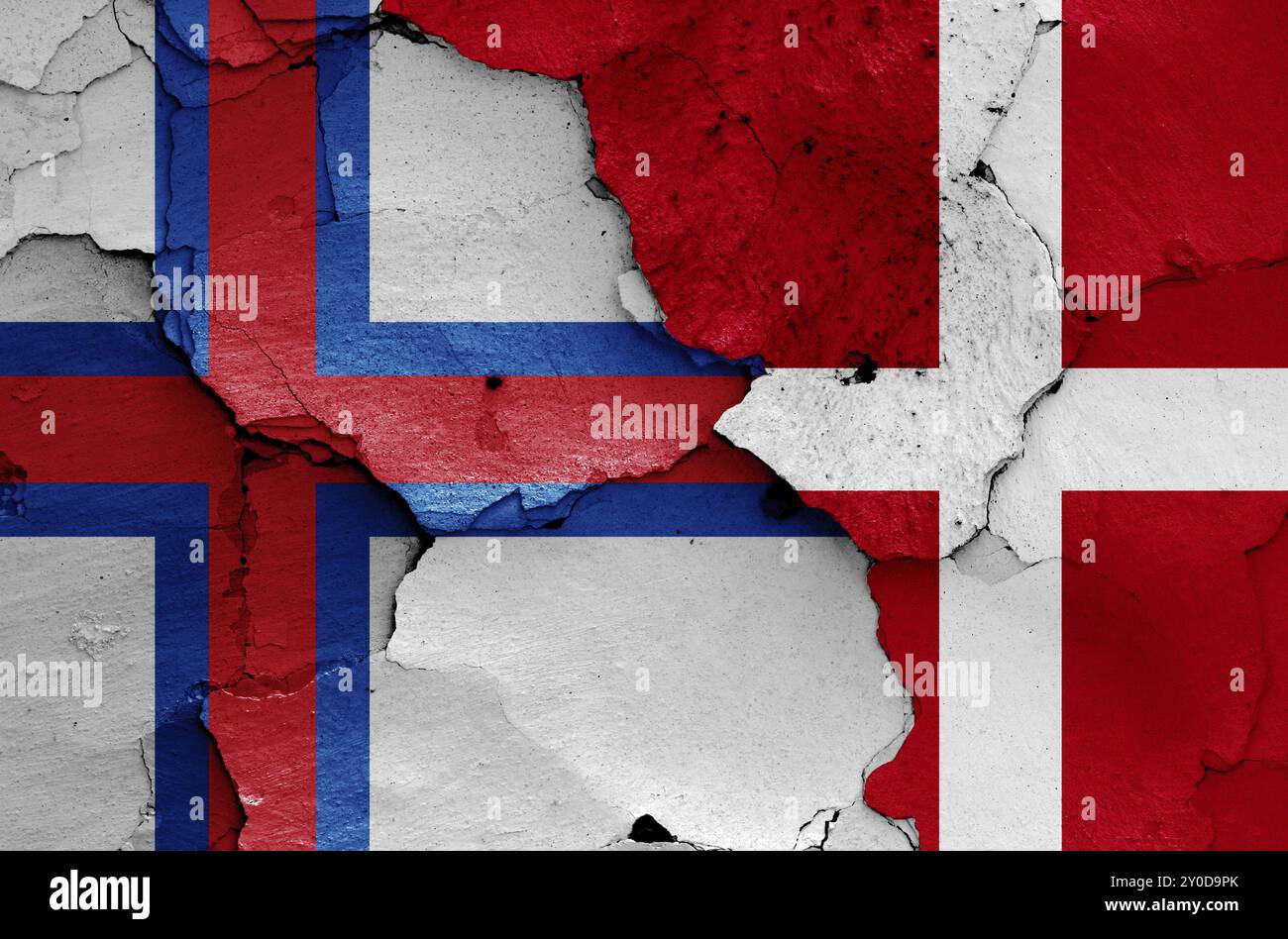 Flags of Faroe Islands and Denmark painted on cracked wall Stock Photo ...