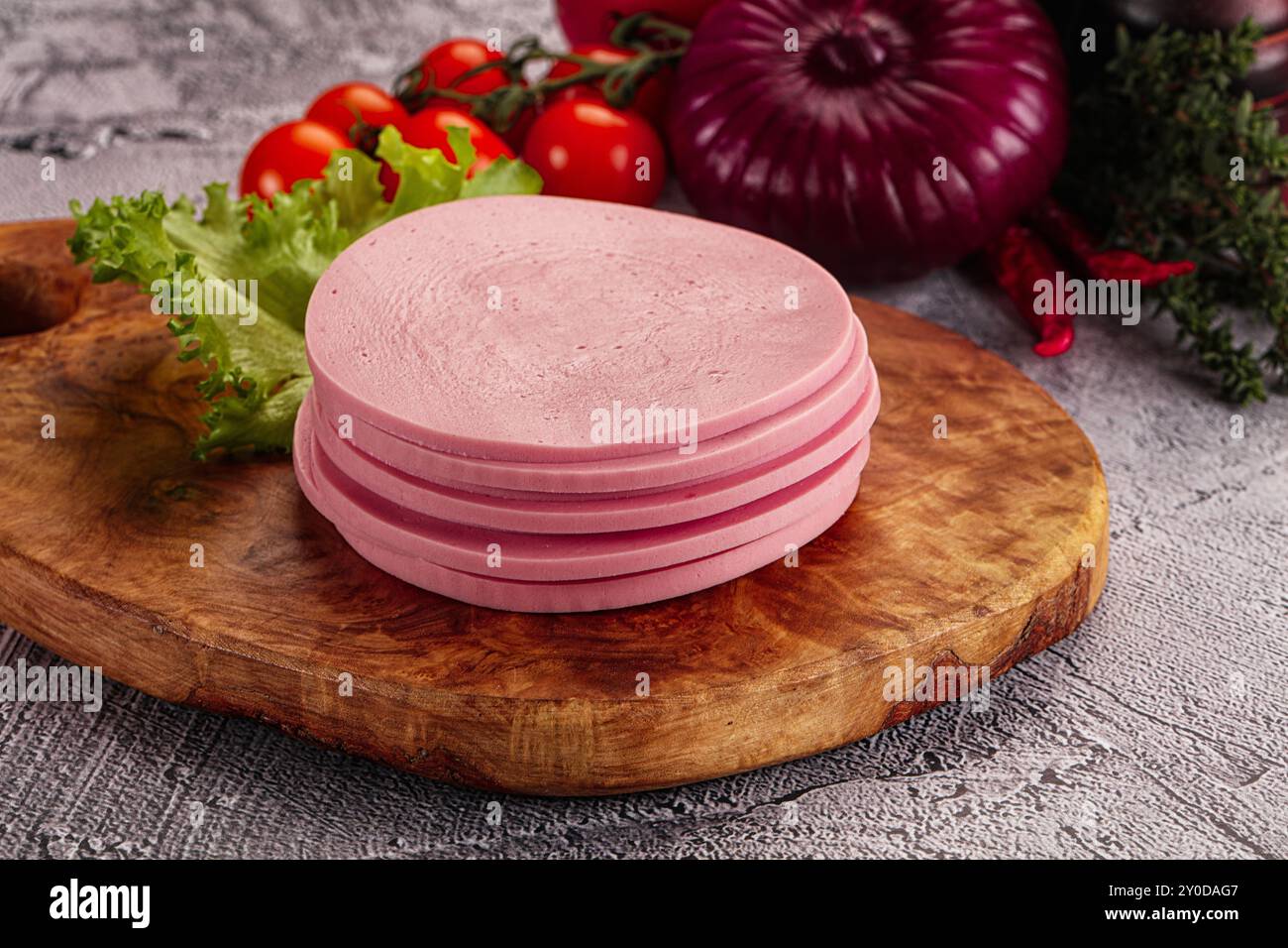 Boiled pork sliced sausage stack for breakfast Stock Photo - Alamy