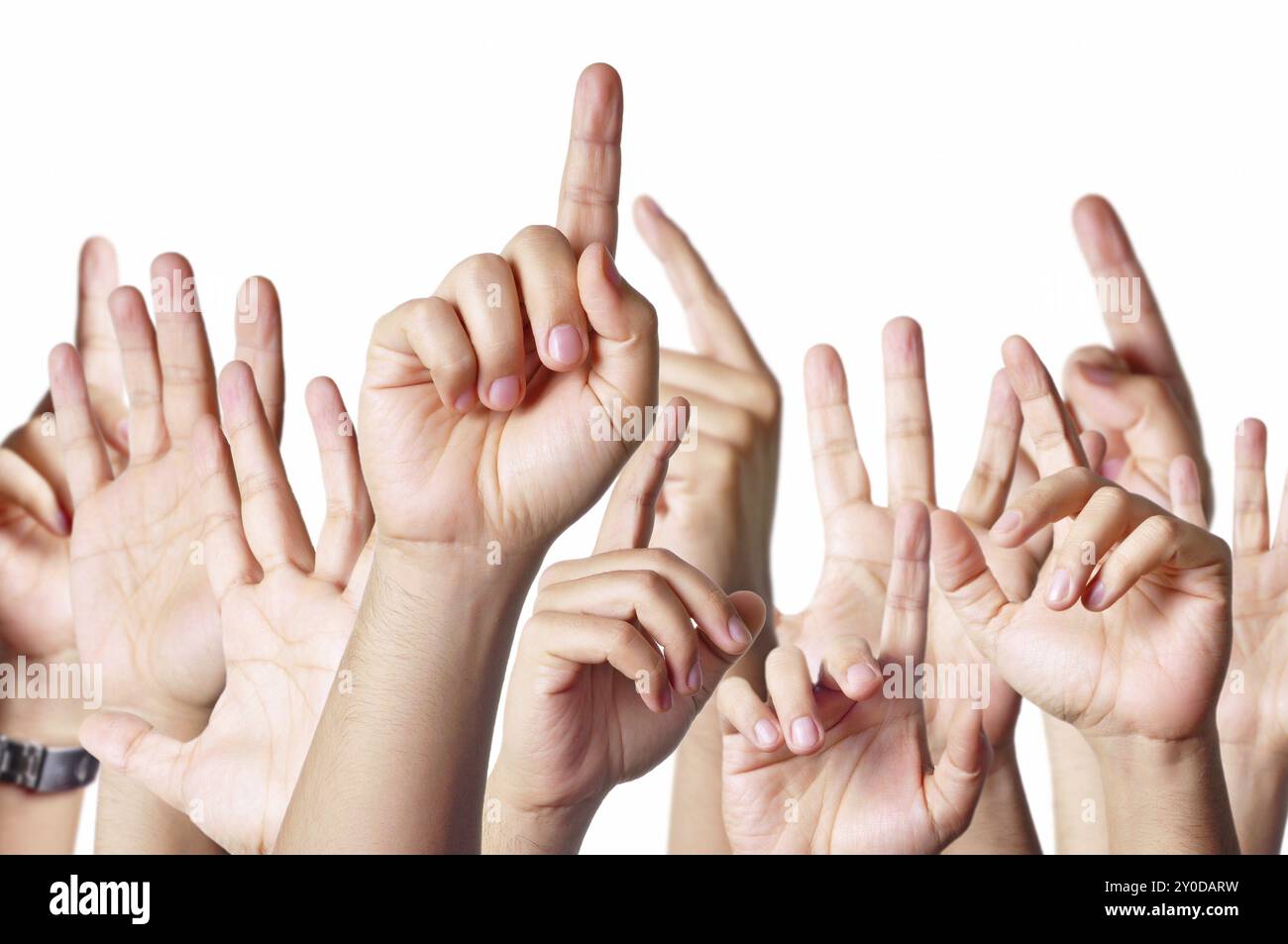 Raise their hands to answer questions hi-res stock photography and ...